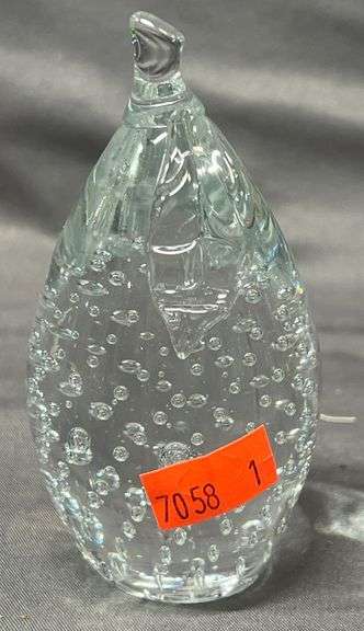 Clear Glass Pear-Shaped Paperweight with Controlled Bubble Design, 1” x ...