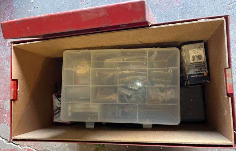 Red Metal Storage Box on Wheels with Tools and Hardware 22.5×11.5×16 ...