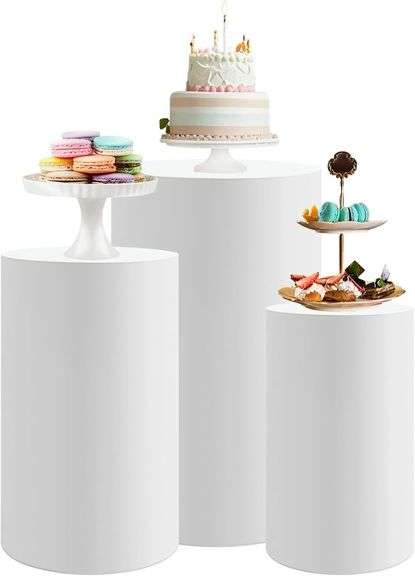 - 3 Pcs Cylinder Stands for Party, Large White Cake Pedestal Stand ...