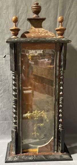 Glass-Front Wall Clock Case with Decorative Finials and Brass Element ...