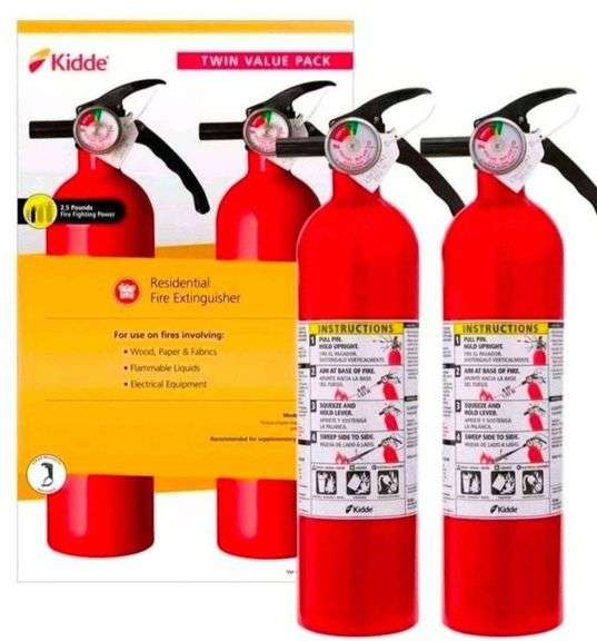 Kidde Home Class ABC Fire Extinguisher (1-A:10-B:C) 2.5 lbs. (2-Pack ...