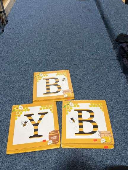 3 Bee-Themed Alphabet Wall Art Panels with Yellow Frames - Metzger ...