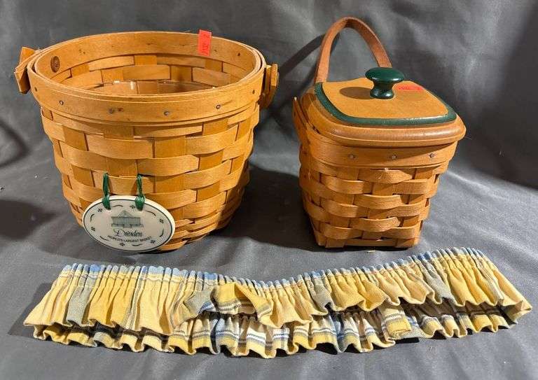 2 Woven Baskets w/ Porcelain Tag & Fabric Liner - Metzger Property ...