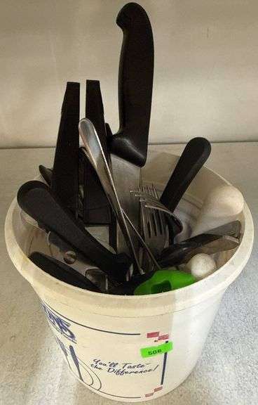 Bucket With Kitchen Utensils and Knives - Metzger Property Services, LLC