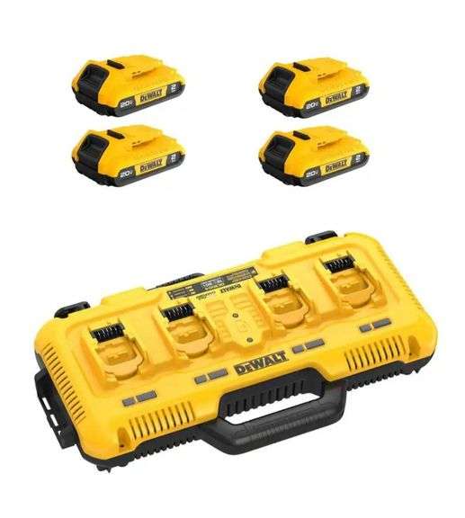 DeWalt 12V/20V 8-Amp Multi-Port Fast Charger with 4 Lithium-Ion ...