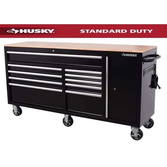 HUSKY - Standard Duty 72 in. W x 20 in. D 10-Drawer Gloss Black Mobile ...