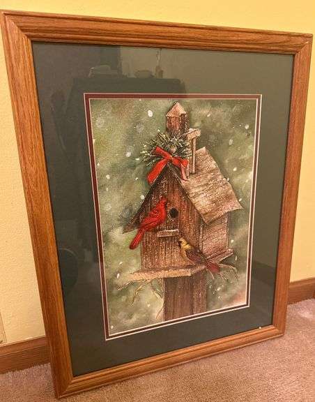 Framed Cardinal Artwork with Wood Birdhouse Theme, 22”x18” - Metzger ...