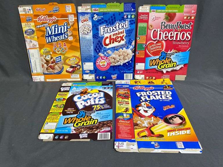 5 Flattened Cereal Boxes Featuring Kellogg’s and General Mills Brands ...