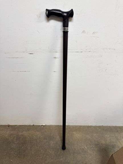 38” Dark Finish Walking Cane with Metal Collar - Metzger Property ...