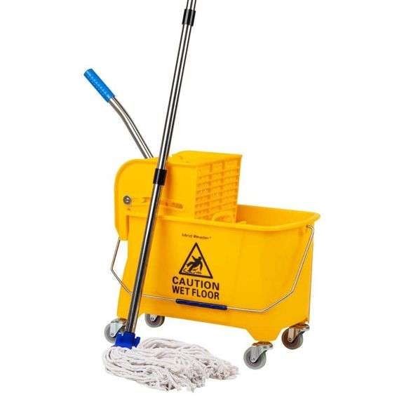 MIND READER - 5 Gal. Yellow Plastic Steel Janitor Mop Bucket with Down ...
