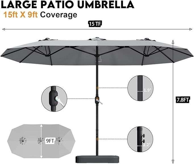 DOMESHADE - 15ft Patio Umbrella with Base,Large Outdoor Double-Sided ...