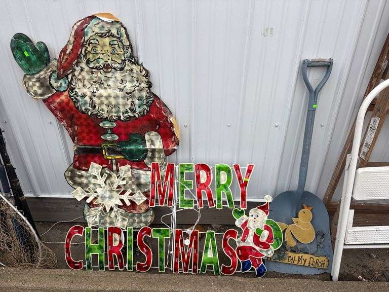 Metal Santa and LED Merry Christmas Display with Shovel Decor, 29″-49 ...