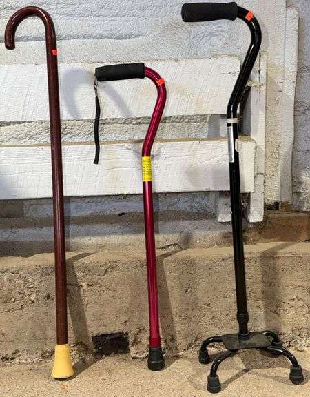 3 Mobility Canes Including Curved Handle & Quad Base Designs 24” – 27 ...