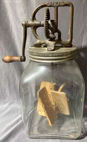 Dazey Churn No. 60 Glass Butter Churn with Metal Lid and Hand Crank, 8 ...