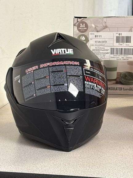 Virtue Matte Black Full-Face Motorcycle Helmet with Removable Shield ...