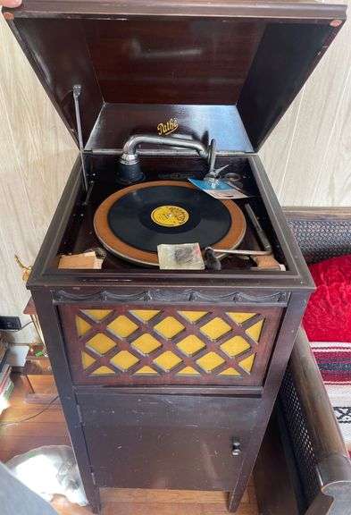 Pathé Console Phonograph with Records 17”x19”x43” - Metzger Property ...