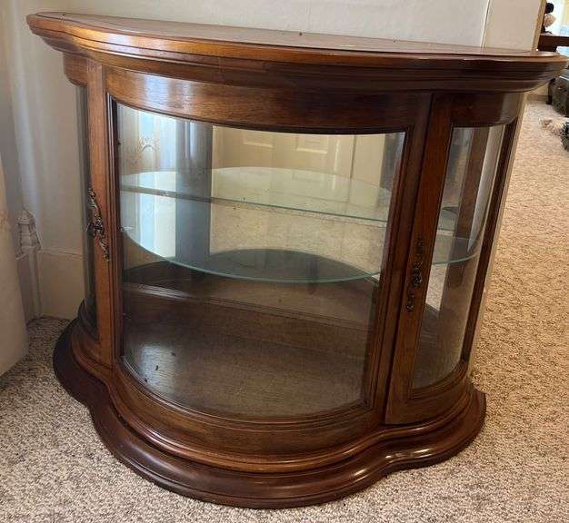 Glass Curio Cabinet with Hardwood Frame and Bowed Glass Panels, 41×17.5 ...