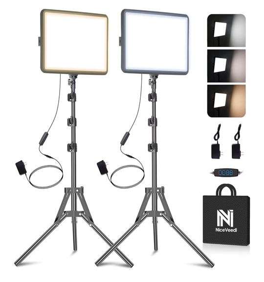 Dual LED Photography Lighting Panels with Adjustable Tripods and ...
