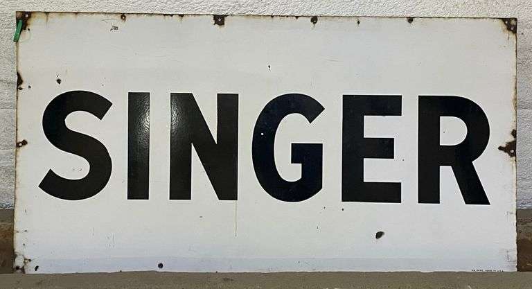 Singer Double Sided Porcelain Sign 60x32" - Metzger Property Services, LLC