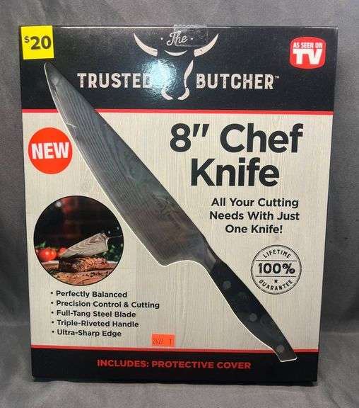 Trusted Butcher 8” Chef Knife, Triple-Riveted Handle, 10” x 12 ...