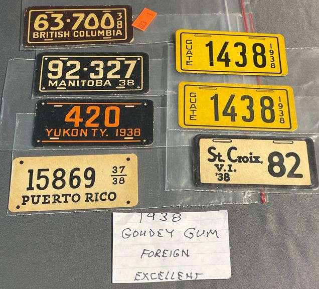 7-1938 Goudey Gum Miniature License Plates Featuring British Columbia ...