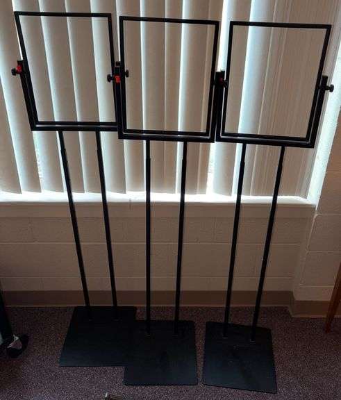 3 Adjustable Metal Display Stands With Tilting Frames, 55”H - Metzger ...