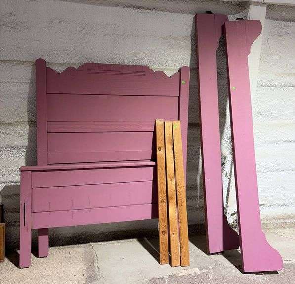 Pink Painted Wood Twin Size Bed Frame, 72”Lx44.5”Wx57”H (cosmetic ...