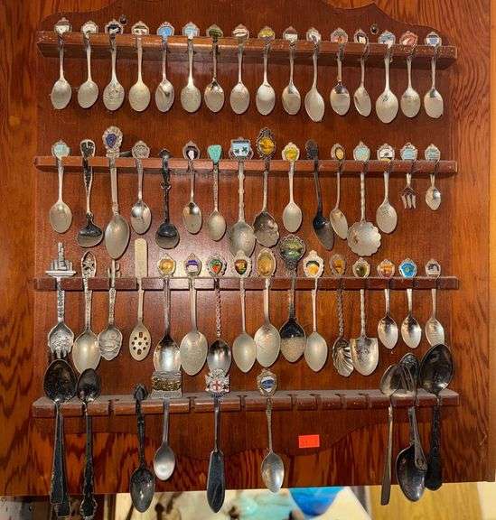 60 Commemorative and Decorative Spoons and Forks in Display Shelf Inc ...