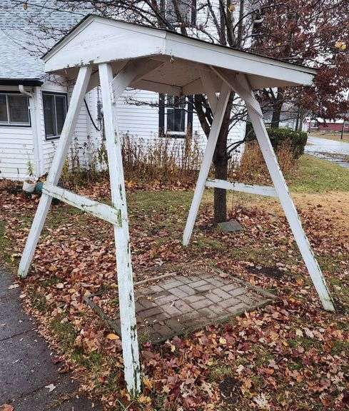 Outdoor Wood Swing Frame with Shingled Roof, 67″x76″x83″ - Metzger ...