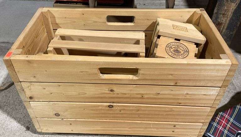 Pine Crate With 4 Small Slatted Boxes and Branded Lid With Handle ...