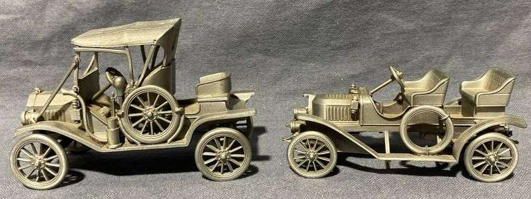 1909 Ford Model T and Ford Surrey Replicas in Pewter-Like Material, 2 ...
