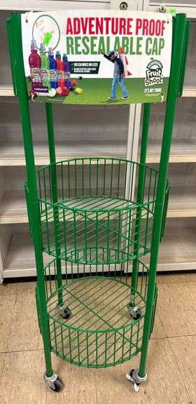 Green Metal 3-Tier Rolling Display Rack with Wire Baskets & Fruit Shoot ...