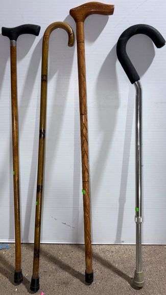3 Carved and Smooth Grain Canes with 1 Metal Adjustable Cane - Metzger ...