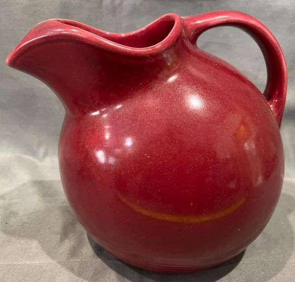Red Fiesta Style Pitcher with Handle and Ribbed Base 7″T - Metzger ...