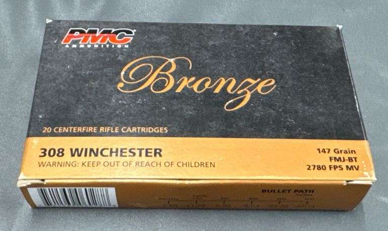 PMC Bronze 308 Winchester 147 Grain FMJ-BT Ammunition – 20 Rounds ...