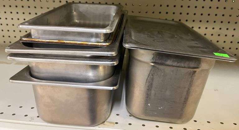 Stack of Stainless Steel Food Service Pans with Lids - Metzger Property ...
