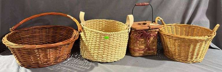 4 Woven Baskets with Varying Designs and Handles - Metzger Property ...