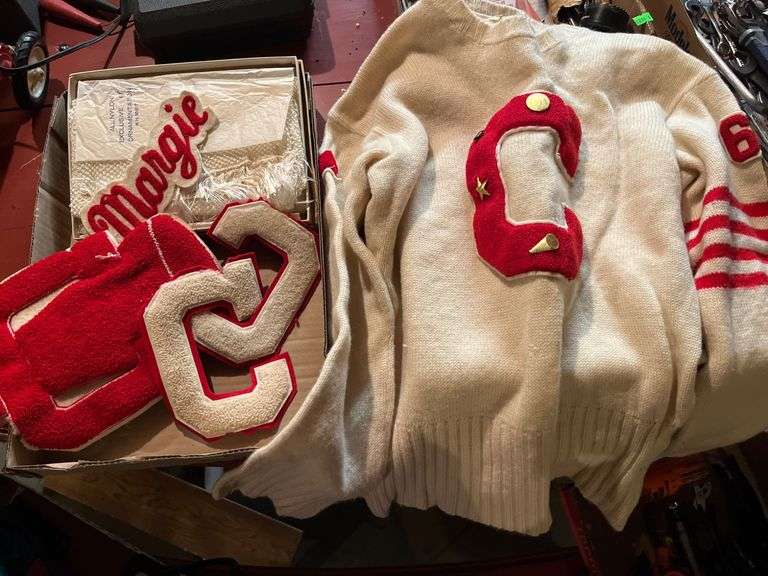Wool Varsity Sweater by Bureau Inc. with Letter Patches and Accessories ...