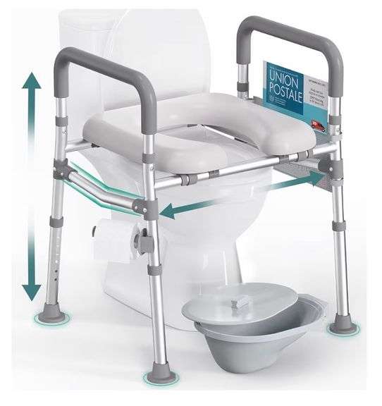 Height-Adjustable Toilet Safety Rail With Removable Commode Bucket ...