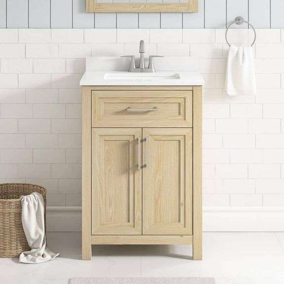 BEAUFORT - 24 in. Single Sink Light Birch Bath Vanity with White ...
