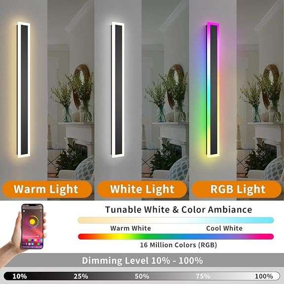 LANNLKER - Outdoor RGB Long Wall Lights, 39.4inch Warm/White Dimmable ...