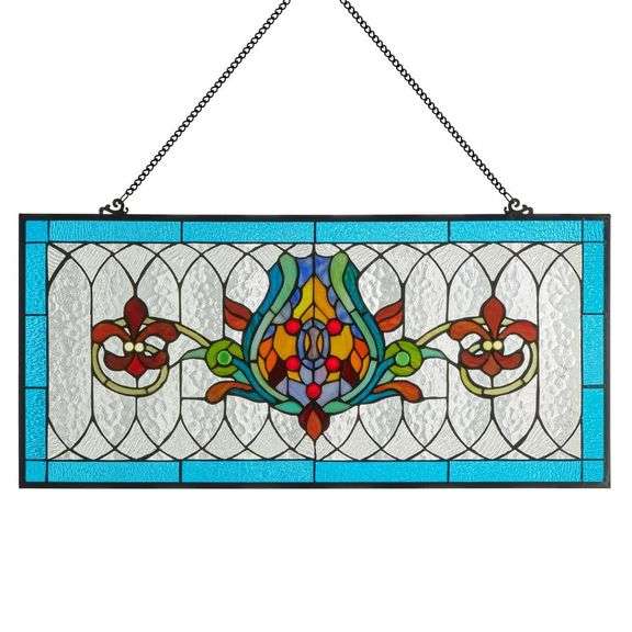 RIVER OF GOODS - Blue Fleur De Lis Stained Glass Pub Window Panel ...