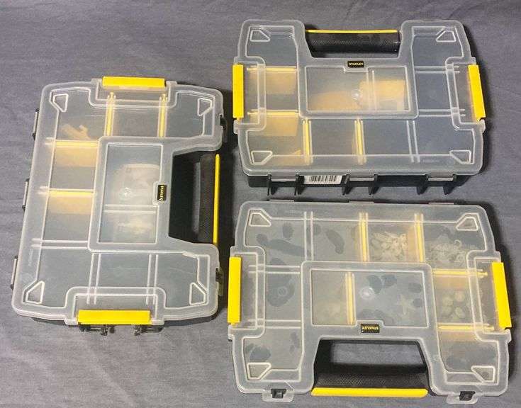 3 Stackable Stanley Black Tool Storage Boxes with Yellow Handles and ...