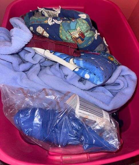 Textiles, Pillow, and Bagged Items in Plastic Bin - Metzger Property ...