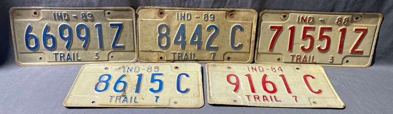 5 Indiana Trailer License Plates from 1984, 1985, 1988 and 1989 ...