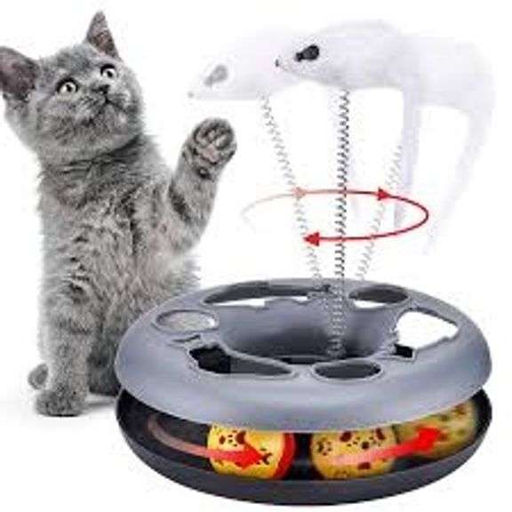 Interactive Cat Toy with Rotating Balls and Spring-Mounted Plush Mice ...