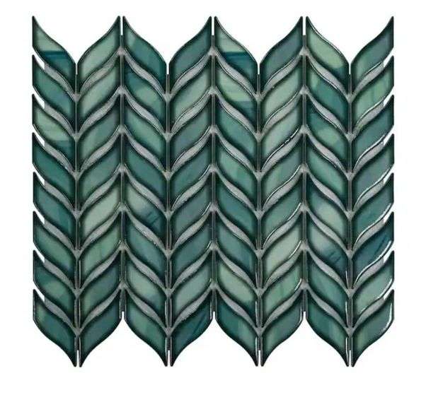 1 box Sunwings Glazed Green Leaf Waterjet Recycled Glass Mosaic Tile (8 ...