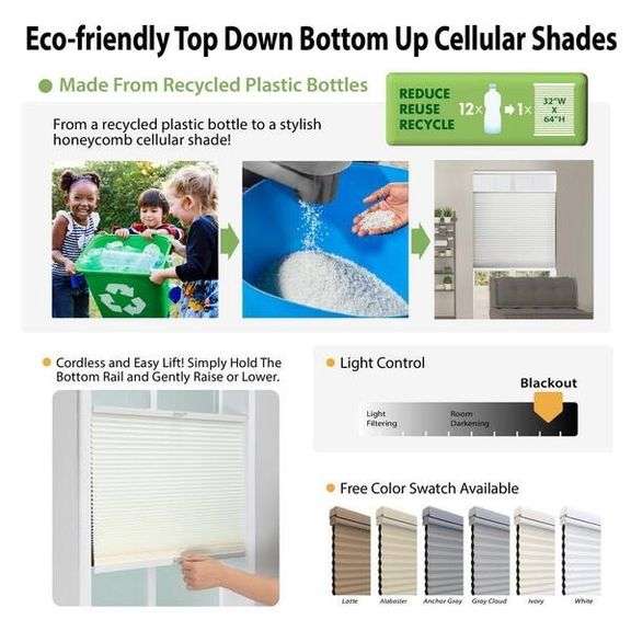 Cordless 75×5” Cellular Shades from Recycled Plastic Bottles - Metzger ...