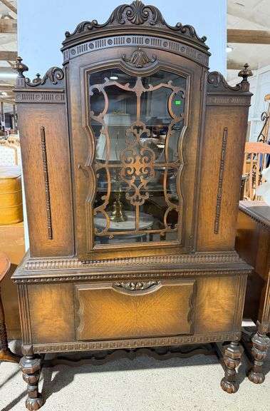 Carved Display Cabinet With Glass Door & Intricate Details 74” x 44” x ...