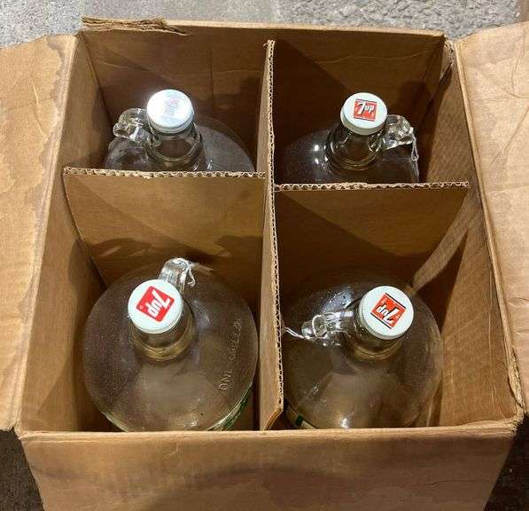 4 Glass 7-Up Fountain Syrup Bottles with Labels - Metzger Property ...